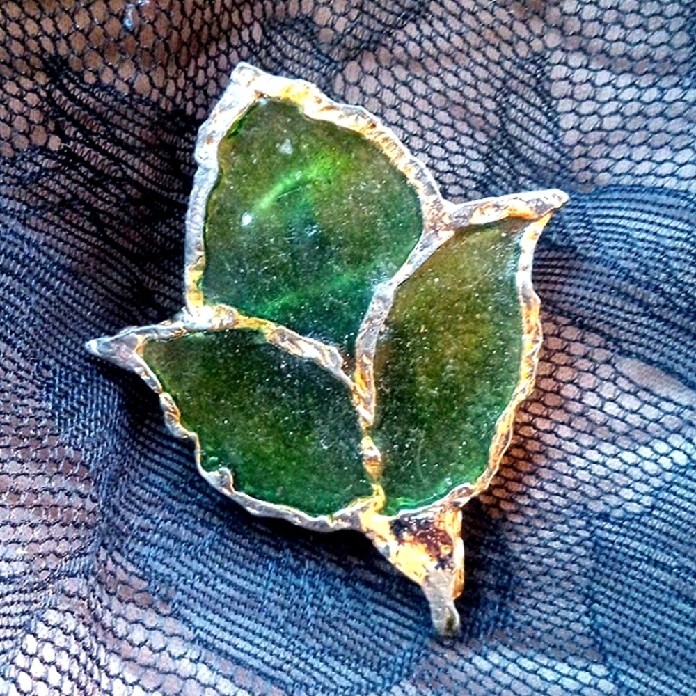 Vintage Signed Joy Resin Plique A Jour Stained Green … - Gem